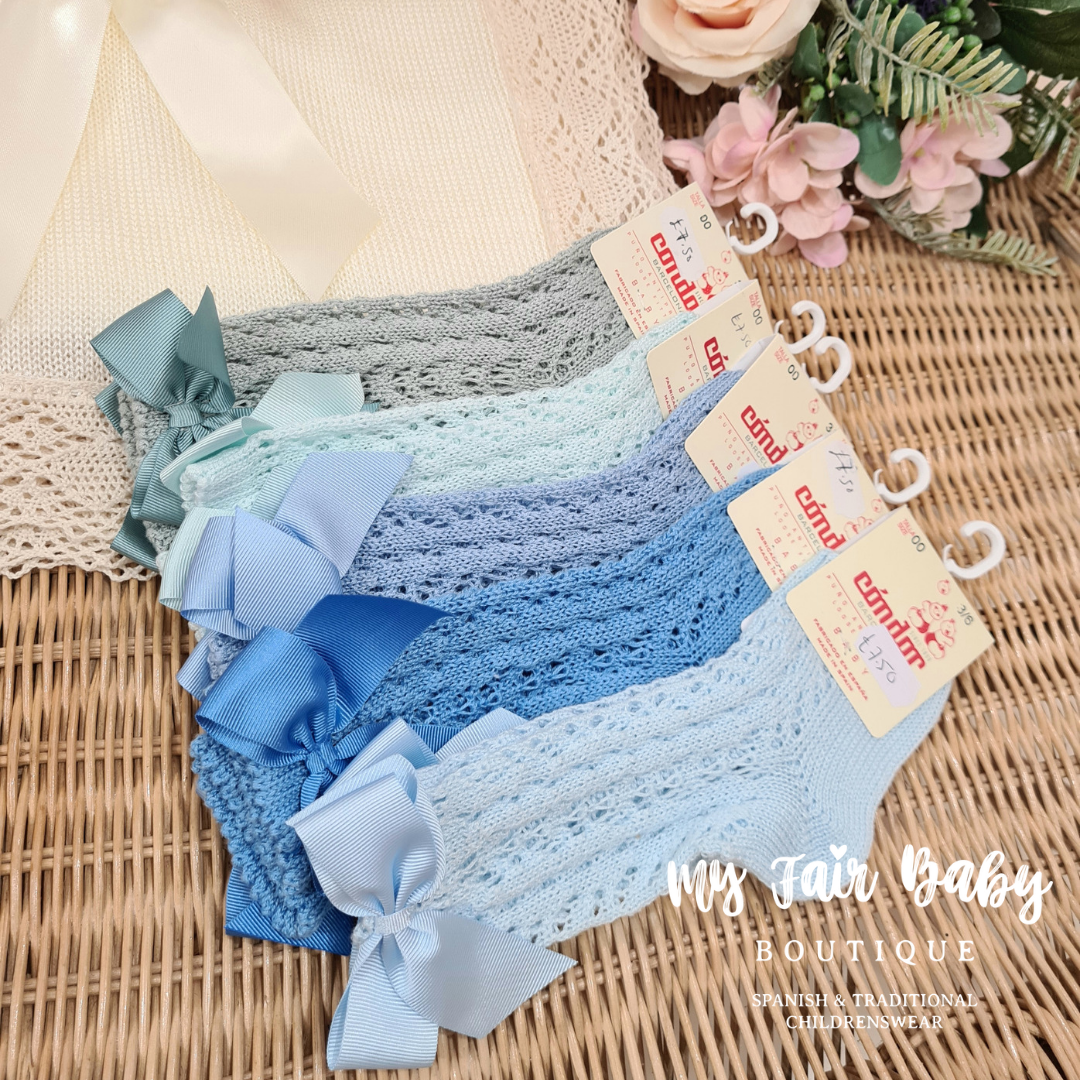 Condor Spanish Girls Cotton Openwork Knee High Bow Socks - BABY BLUE 4 ...