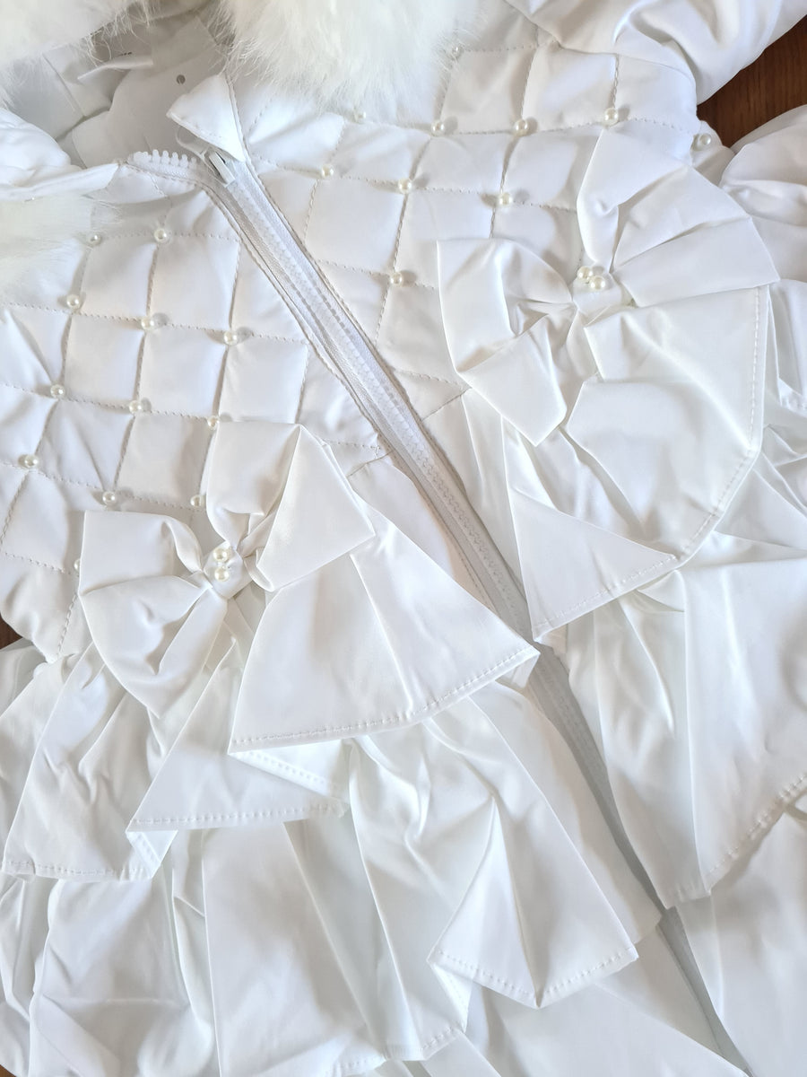 Wee Me Girls Long White Frilly Puffer Coat - 12m – My Fair Baby Boutique