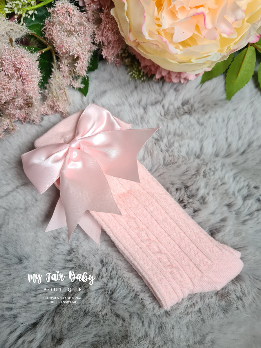 Spanish Style Baby Girls Pink Knee High Bow Socks ~ 12-36m – My Fair ...