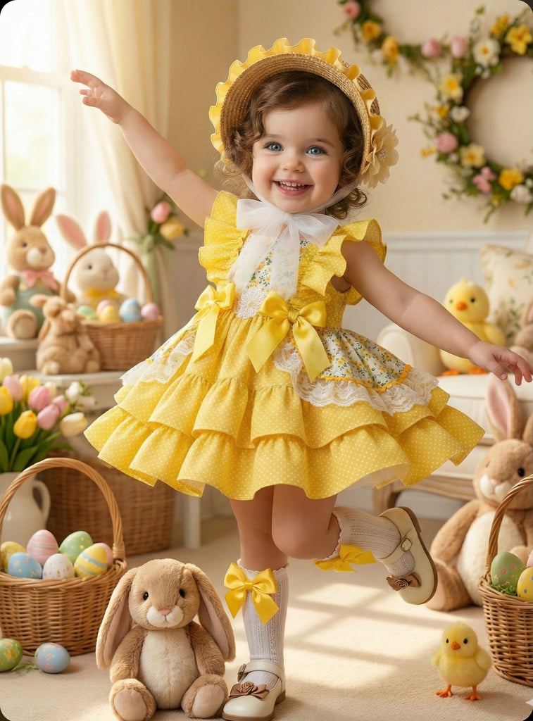 Sonata Infantil SS26 Girls Lemon Floral Puffball Dress VE2607 ~ MADE T ...