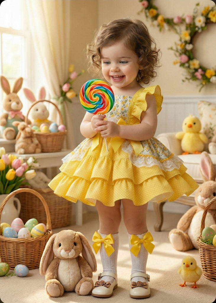 Sonata Infantil SS26 Girls Lemon Floral Puffball Dress VE2607 ~ MADE T ...