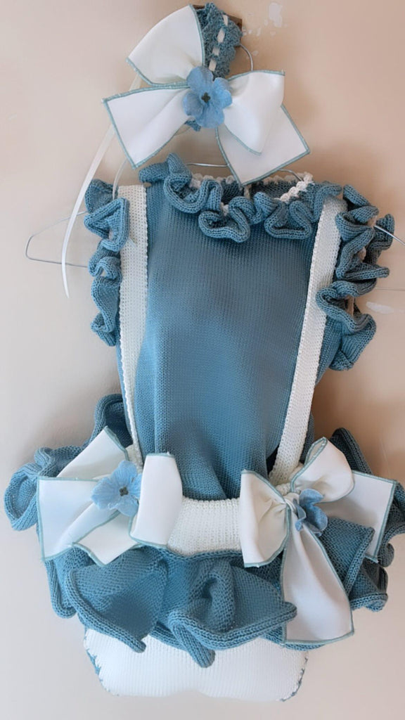 Ela Confeccion SS26 Girls Blue & Cream Knitted Romper - MADE TO ORDER ...