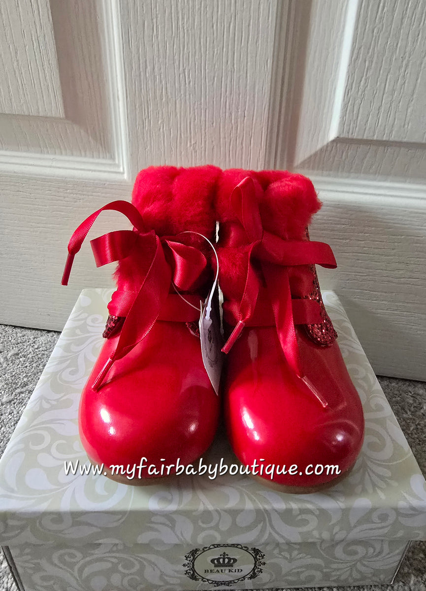 Beau Kid Girls Red Patent & Glitter Ankle Boots – My Fair Baby Boutique
